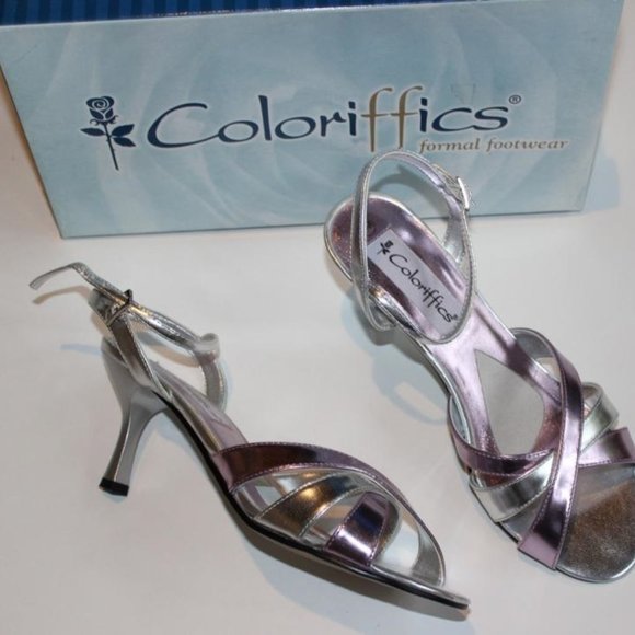 Coloriffics | Shoes | New Metallic Silver Pink Sandals Heels Shoes Sz ...